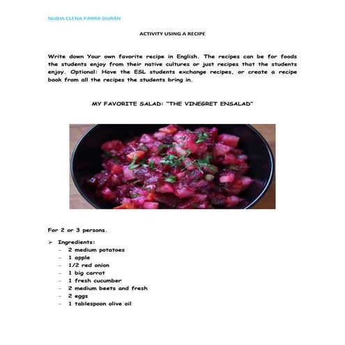 Project activity using a recipe | DOCX