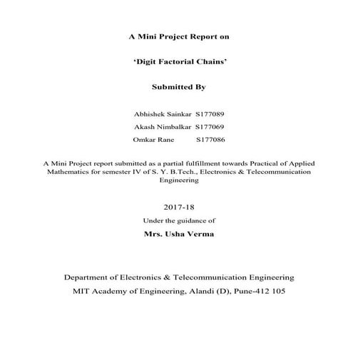 Digit Factorial Chains Euler Problem 74 Matlab Programming