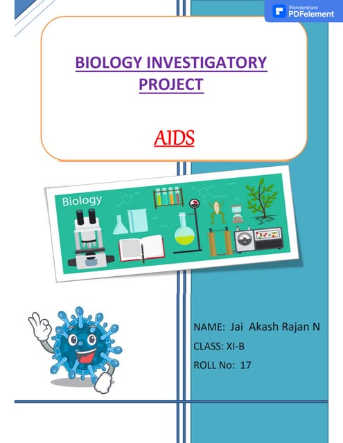 Project Report on AIDS. Class 12 CBSE Science (Biology) project. | PDF
