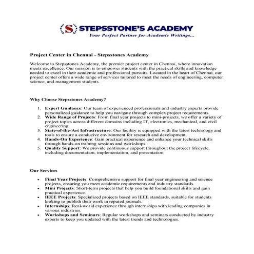 MBA Project Center in Chennai | StepsStone’s Academy | PDF