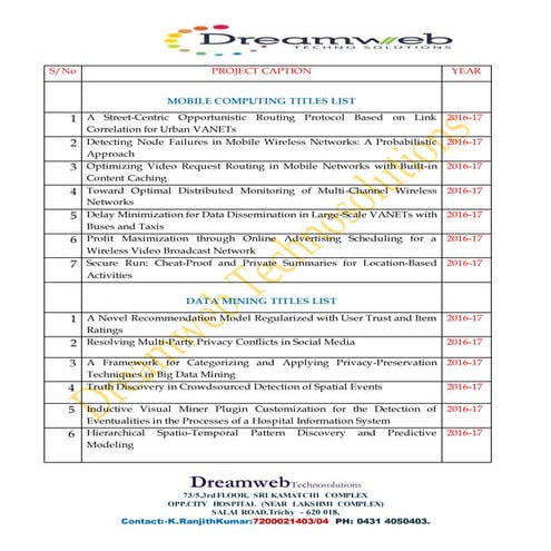 Project center in trichy @ieee 2016 17 titles for java and dotnet | DOCX