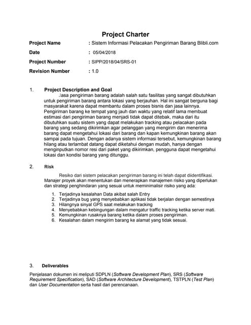 Project Charter Aplikasi Tracking Barang | PDF