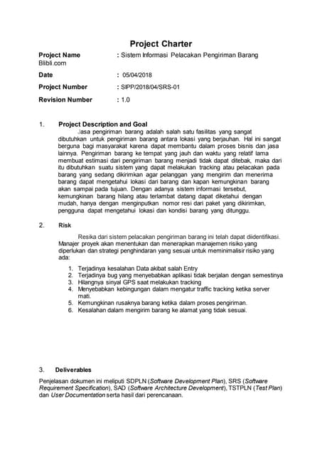 Project Charter Aplikasi Tracking Barang | PDF