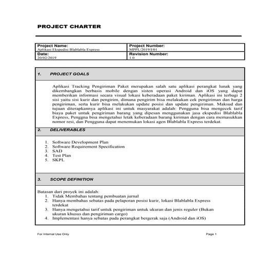 Project charter blablabla express | PDF