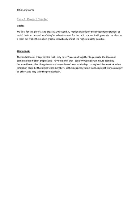 Task 1 project charter | DOCX