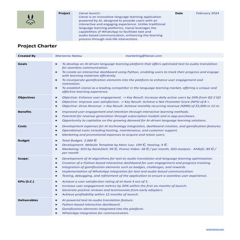 Project Charter - SaaS Startup - Llanai | PDF | Computer Software and Applications | Computing