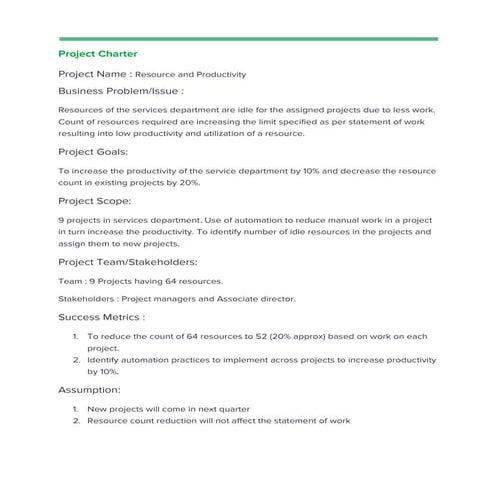 Strategic Project Charter Checklist Template