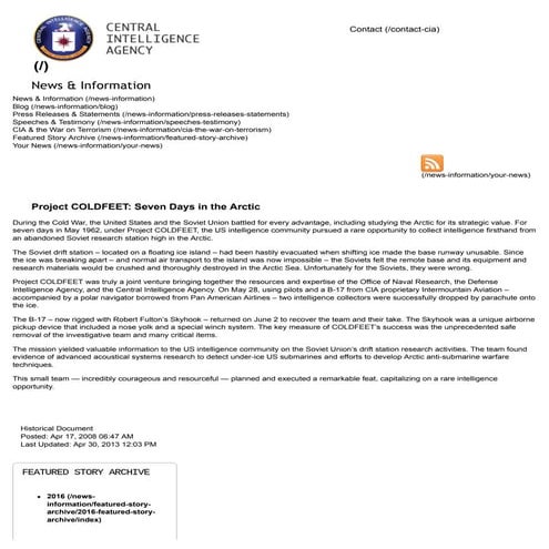 Project coldfeet seven days in the arctic — central intelligence agency ...