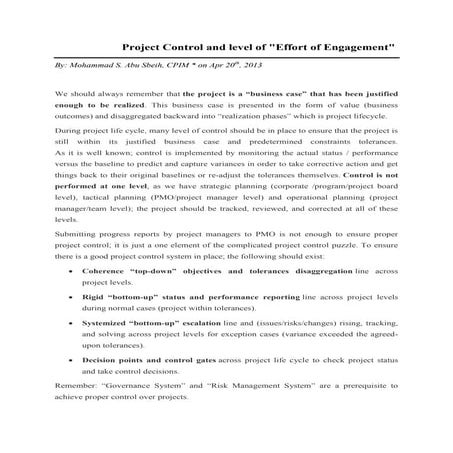 Project control and level of effort of engagement | PDF