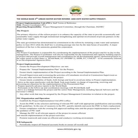 Project Coordinator (PC) - Staff Terms Of Reference Copy | PDF