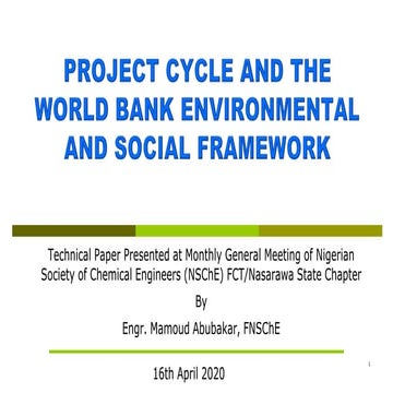 Project Cycle and the World Bank Environmental and Social Framework (ESF) | PPTX