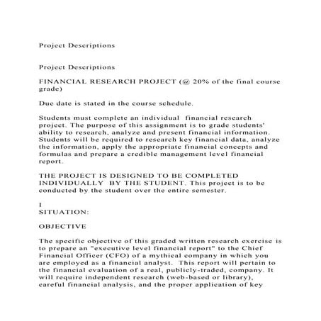 Project DescriptionsProject DescriptionsFINANCIAL RESEAR.docx | Stocks ...