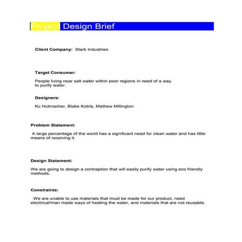 Project design brief template | DOCX