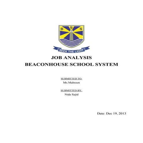 Job analysis of beacon house school system | DOCX