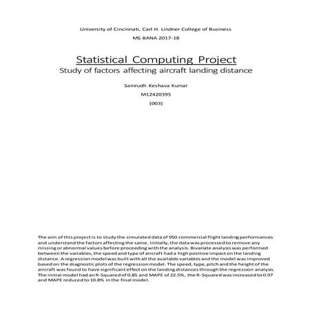 Predicting Aircraft Landing Distances Using Linear Regression Docx