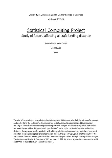 Predicting Aircraft Landing Distances Using Linear Regression Docx