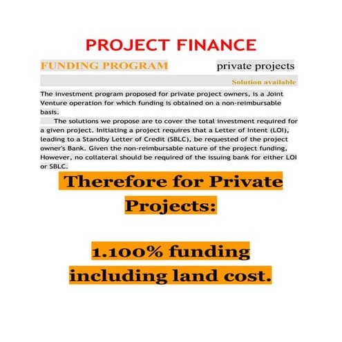 PROJECT FINANCE : Private Projects | PDF