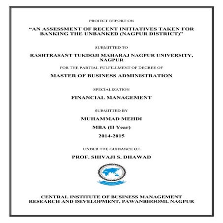 MBA Final Year Project on Financial Inclusion | PDF