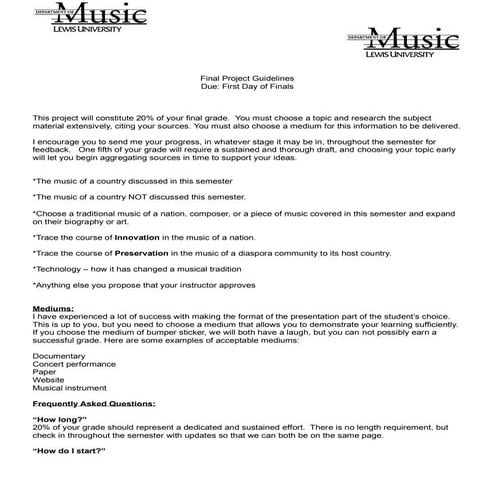 Assignment Sheet: Writing About a Song | PDF