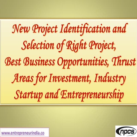 New Project Identification and Selection of Right Project, Best Business Opportunities, Thrust ...
