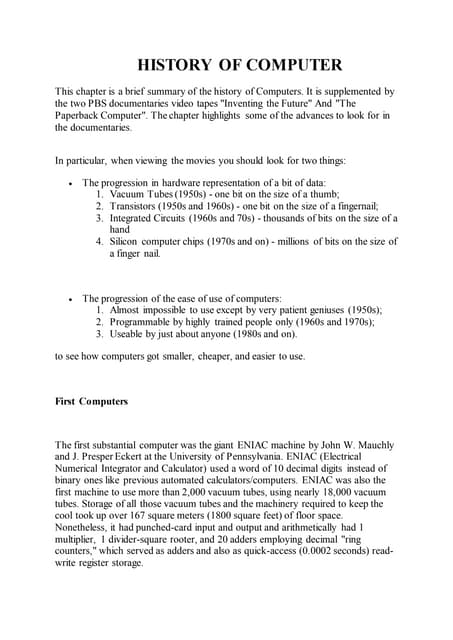 history of computer | PPT | Computing | Technology & Computing