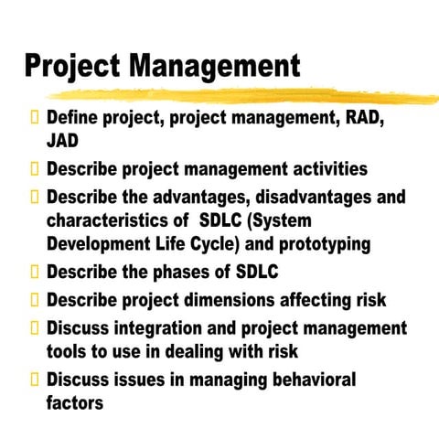 project management and characteristics of SDLC (System Development Life ...