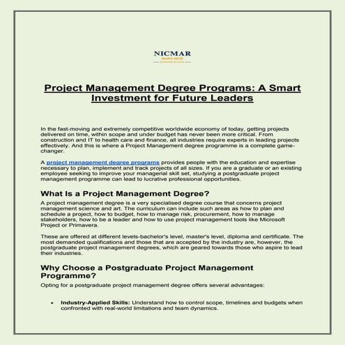 Project Management Degree Programs: A Smart Investment for Future ...