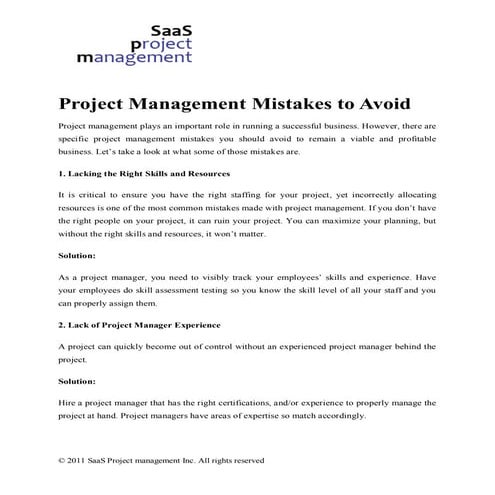 Project management mistakes to avoid | PDF
