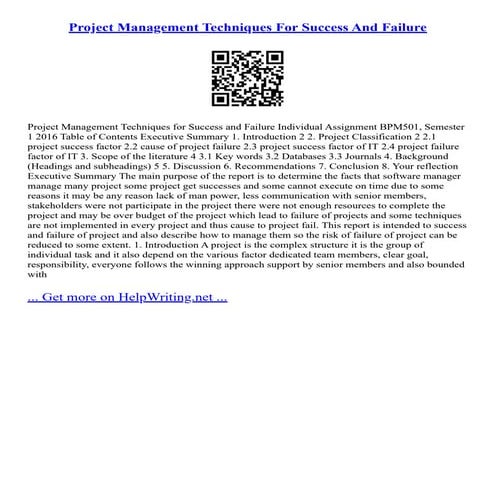 Project Management Techniques For Success And Failure | PDF