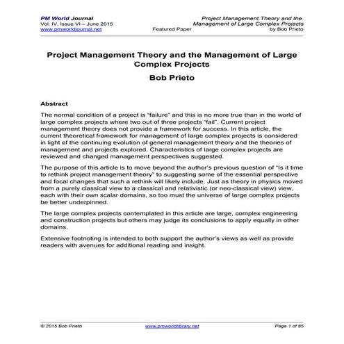 Project management theory and management of large complex projects ...