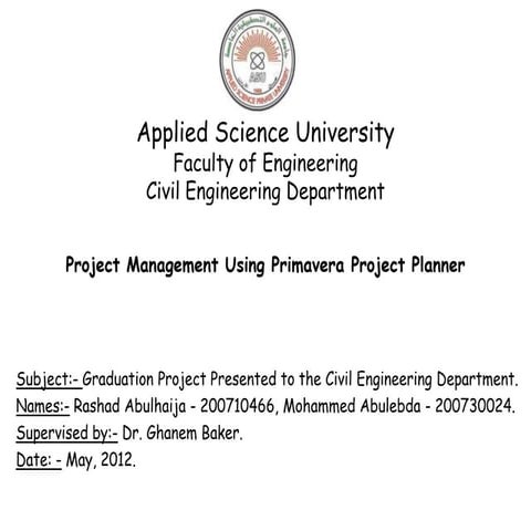 Project management using primavera project planner | PPTX