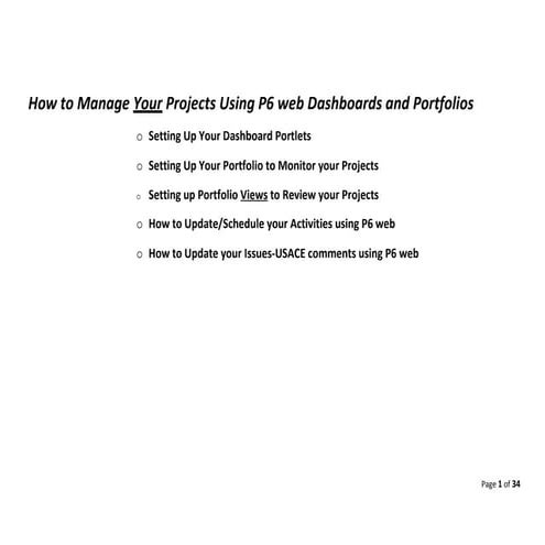 Project Manager Best Use Of P6 Web Using Dashboard And Portfolios To ...