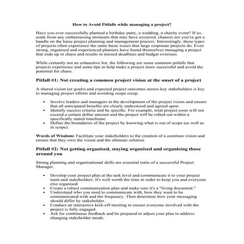 Project Manager Pitfalls | PDF