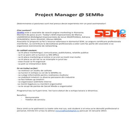 SEMRo cauta un project manager | PDF