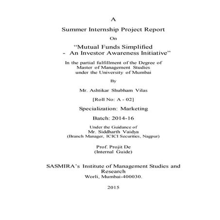 summer internship project on ICICI MF | DOCX