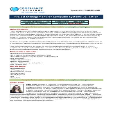 Project Management for Computer Systems Validation | PDF