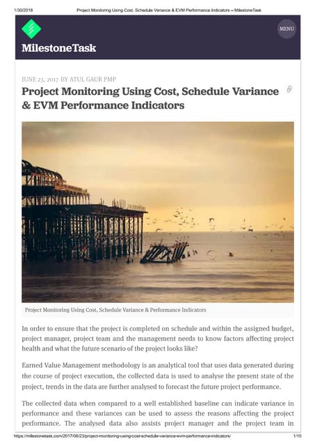 Project Monitoring Using Cost Schedule Variance And Evm Performance