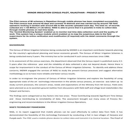 Project note- Pilot Implementation of Mobile based MI Census (Min. Of Wate… | PDF | Operating ...
