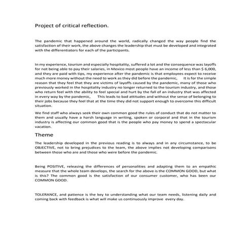 Project of critical reflection.pdf | Business | Business and Finance