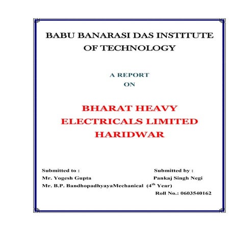 Project on bharat heavy electricals limited 4th sem | DOCX