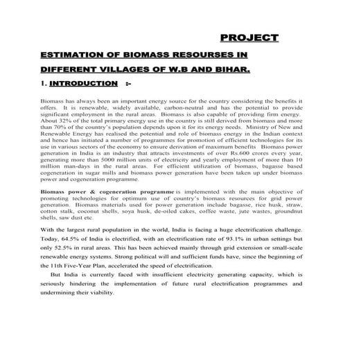 PROJECT REPORT ON ESTIMATION OF BIOMASS RESOURCES BY VINAY PANDEY | PDF