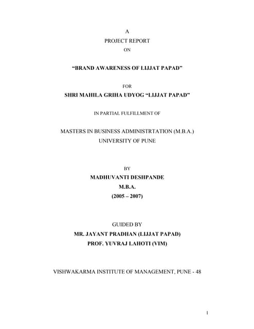 A project report on brand awareness | PDF