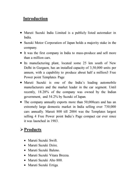 Maruti suzuki (PPT) power point presentation | PPTX | Automotive Industry | Industries