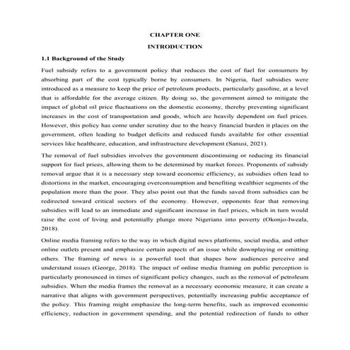 PROJECT ON MEDIA FRAMING AND PUBLIC PERCEPTION ON FUEIL SUBSIDY REMOVAL ...