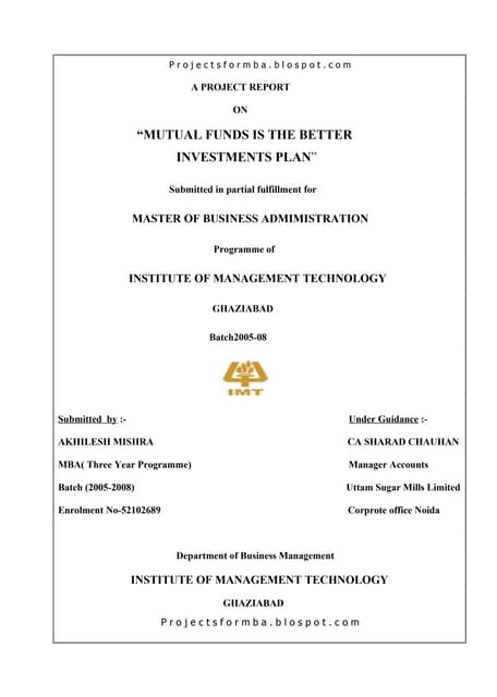 Project report a study of sbi mutual funds up | PDF