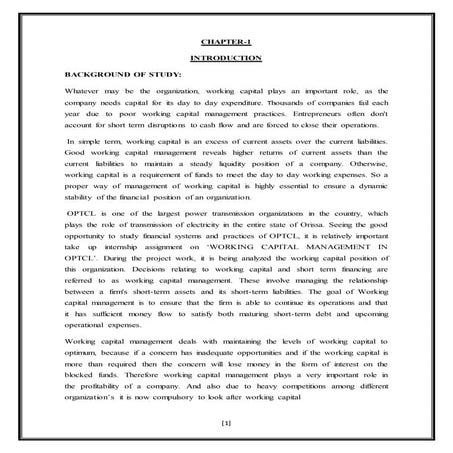 Project on working_capital_of_optcl | PDF