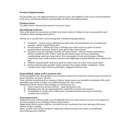 Project opportunity | DOCX