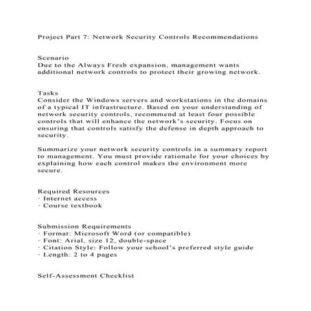 Project Part 7 Network Security Controls RecommendationsScena.docx