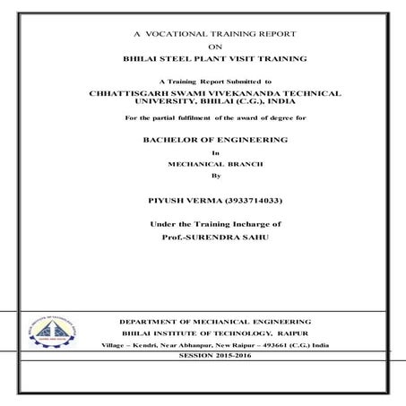 Industrial Training Project Report on B.S.P | DOCX