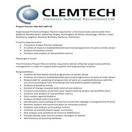 Project Planner Jobs Ref 1407-63 | PDF